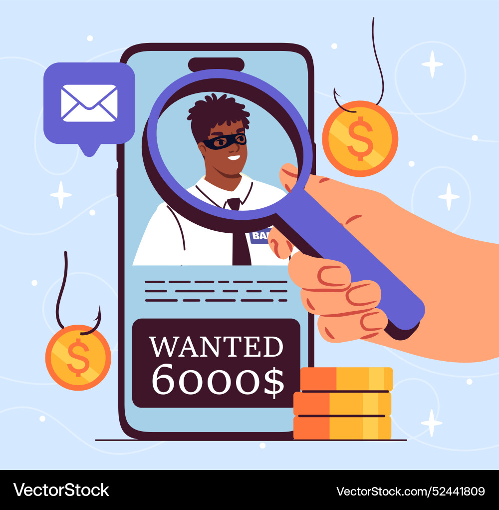 Wanted crime concept hand with magnifying glass Vector Image