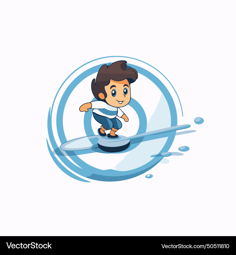 Boy riding a surfboard on wave cartoon Royalty Free Vector
