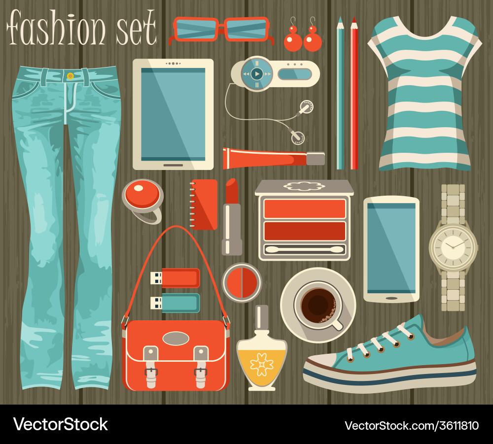 Fashion set in a style flat design Royalty Free Vector Image