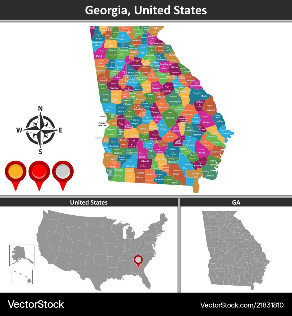 Georgia County Map Royalty Free Vector Image - VectorStock