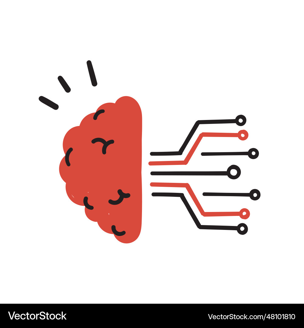 Hand drawn doodle digital brain isolated Vector Image