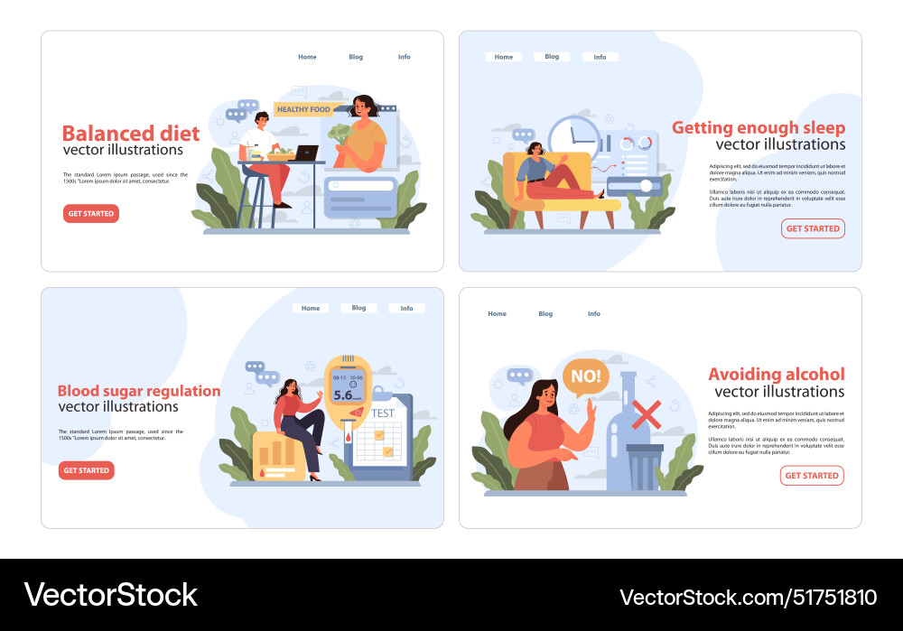 Healthy life guide set vibrant Royalty Free Vector Image