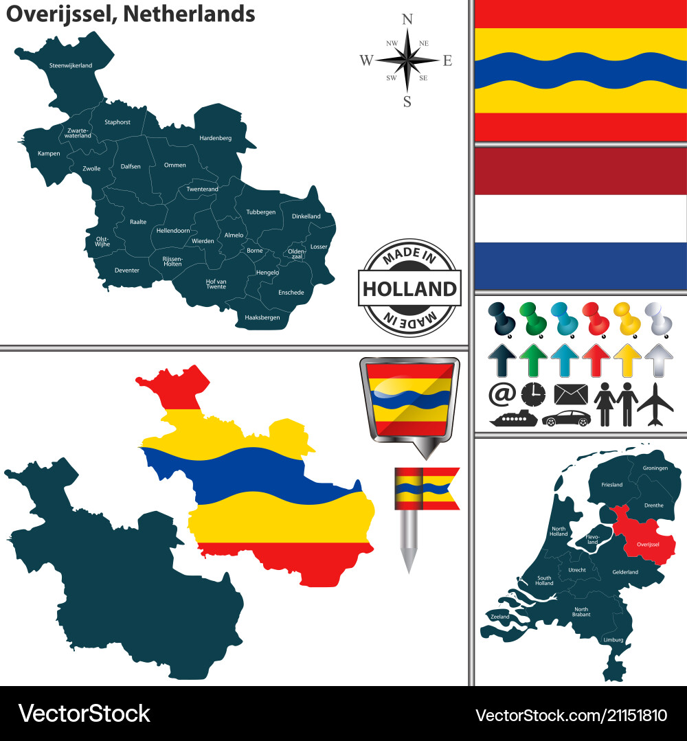 Map of overijssel netherlands Royalty Free Vector Image