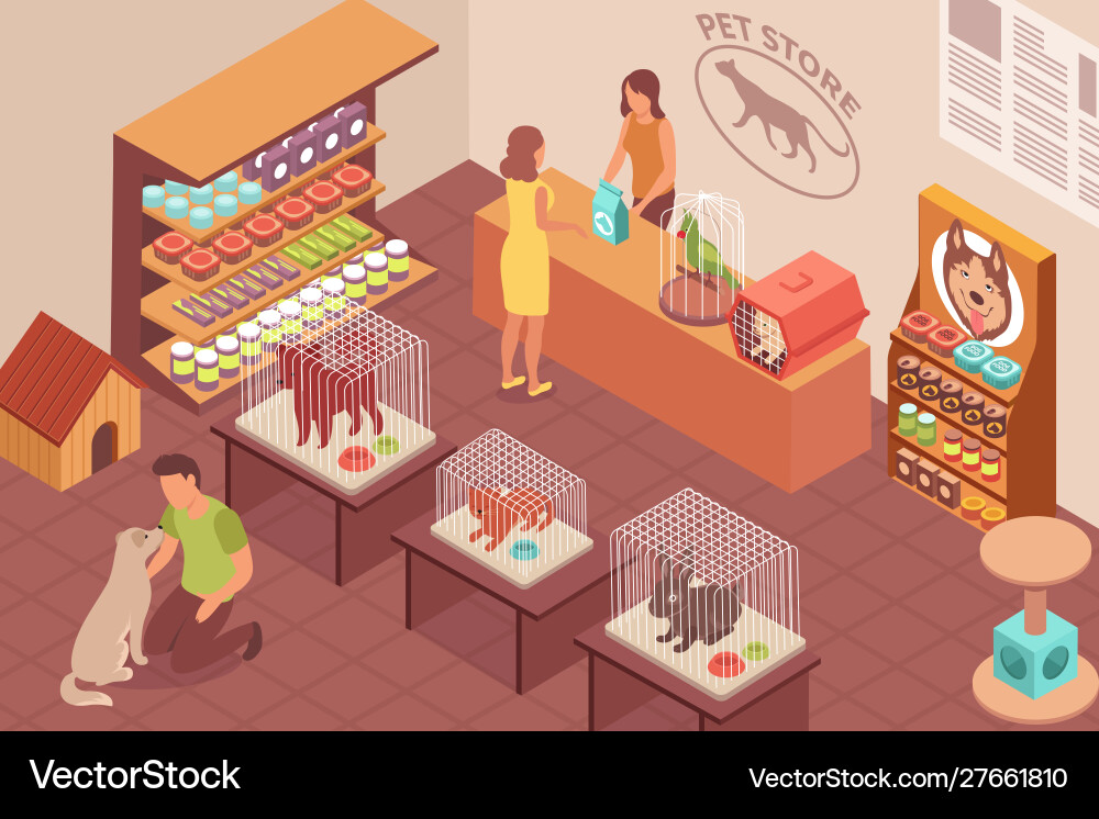 Pet shop isometric background Royalty Free Vector Image