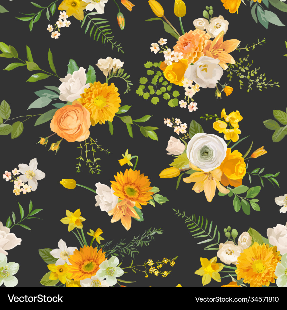 Summer yellow flowers watercolor pattern seamless Vector Image