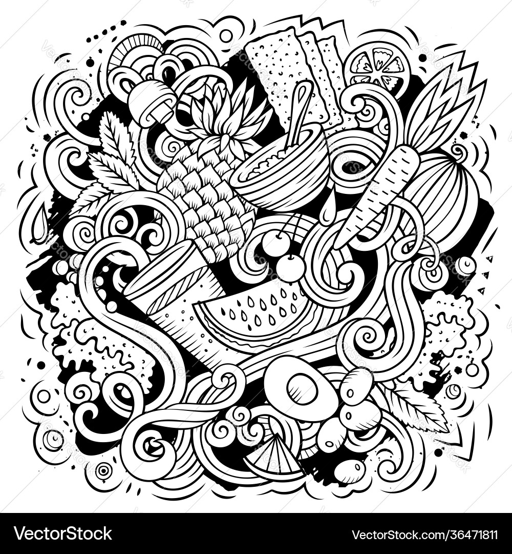 Cartoon doodles diet food Royalty Free Vector Image