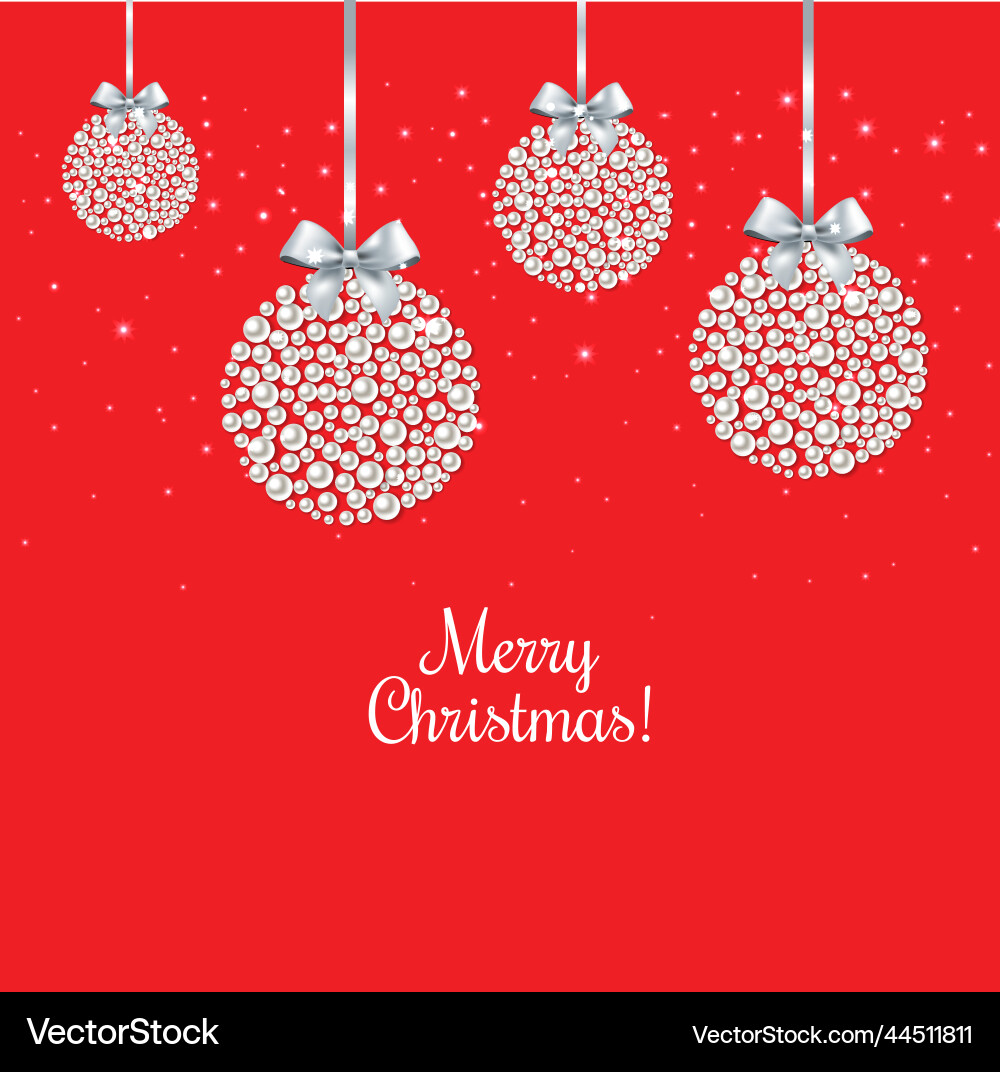 Christmas card with balls and red background Vector Image