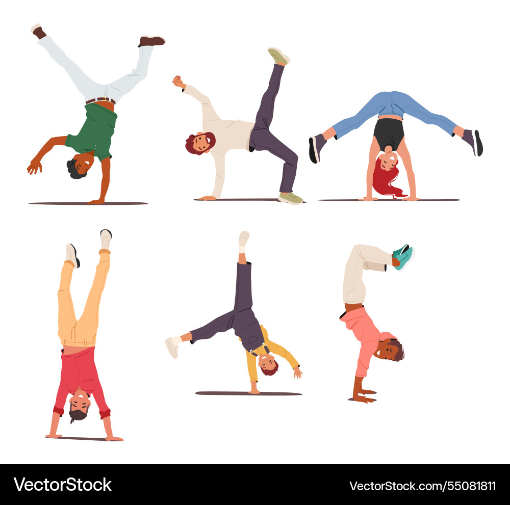 Different diverse young people active cartoon Vector Image