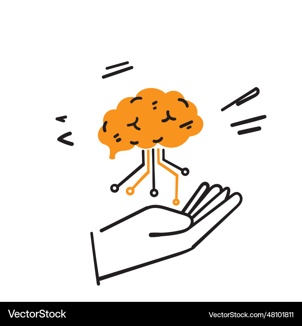 Hand drawn doodle digital brain isolated Vector Image