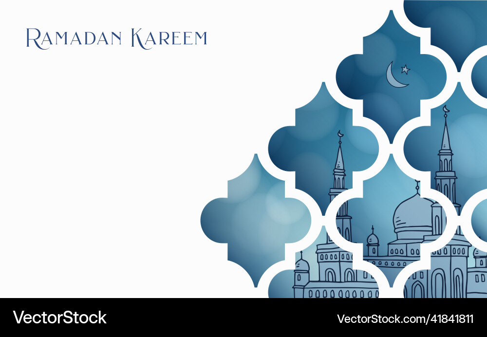Hand drawn mosque with moon and stars through Vector Image