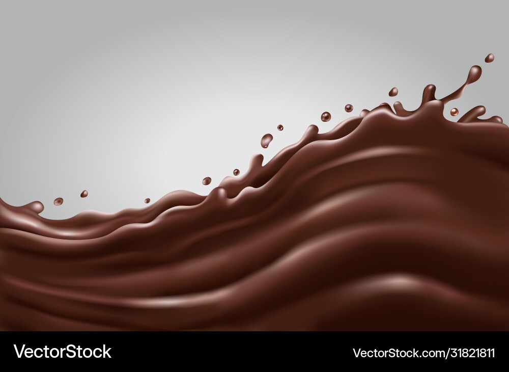 Liquid chocolate splash wave on a gray background Vector Image