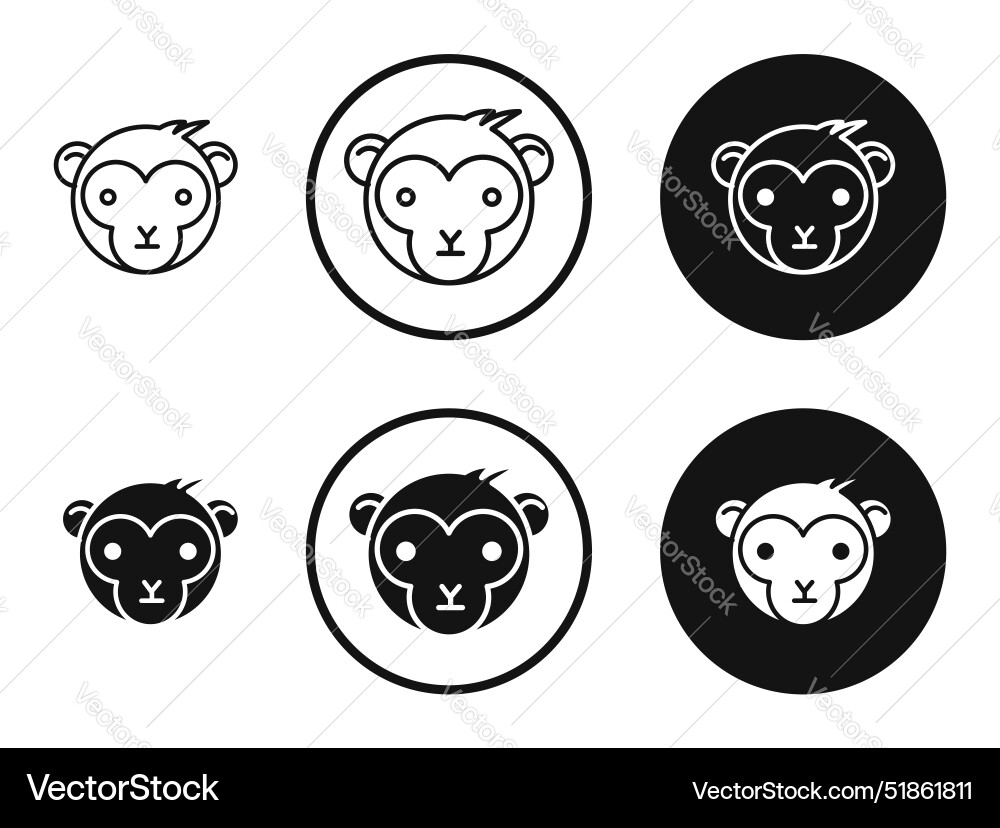 Monkey icon set in black and white outlines Vector Image