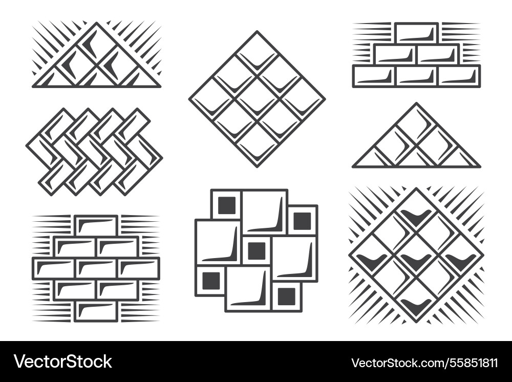 Tile wall icon set with cement adhesive Royalty Free Vector