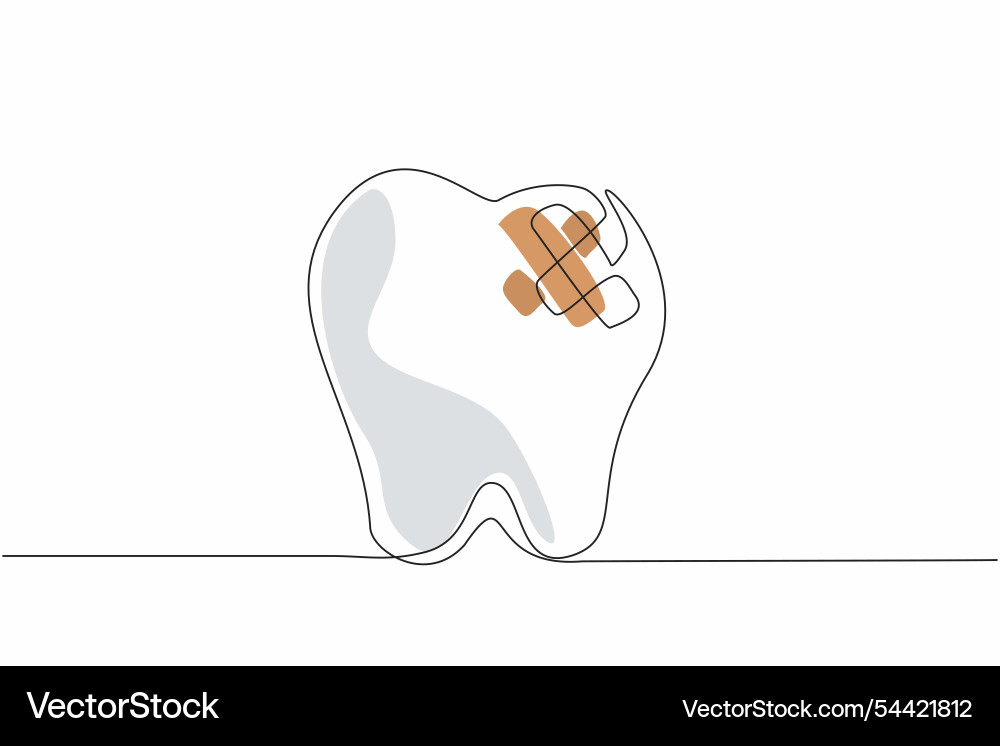 Continuous one line drawing a tooth has bandage Vector Image