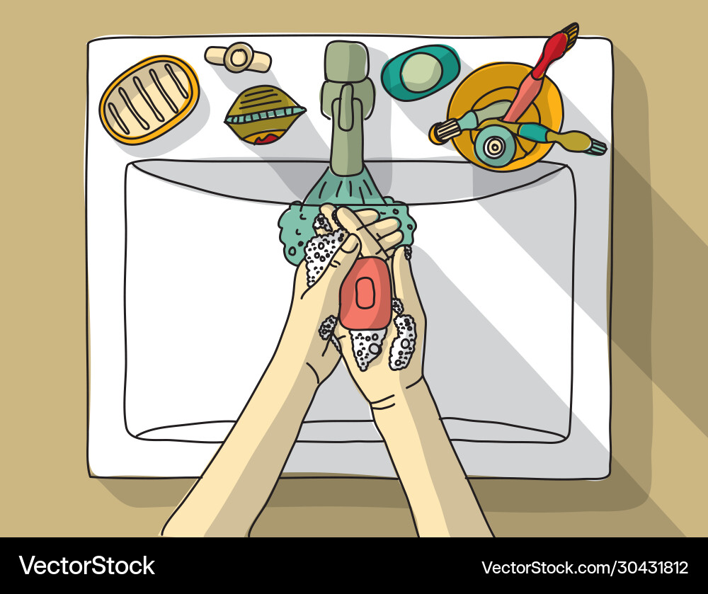 Hand washing soap sink water top view Royalty Free Vector