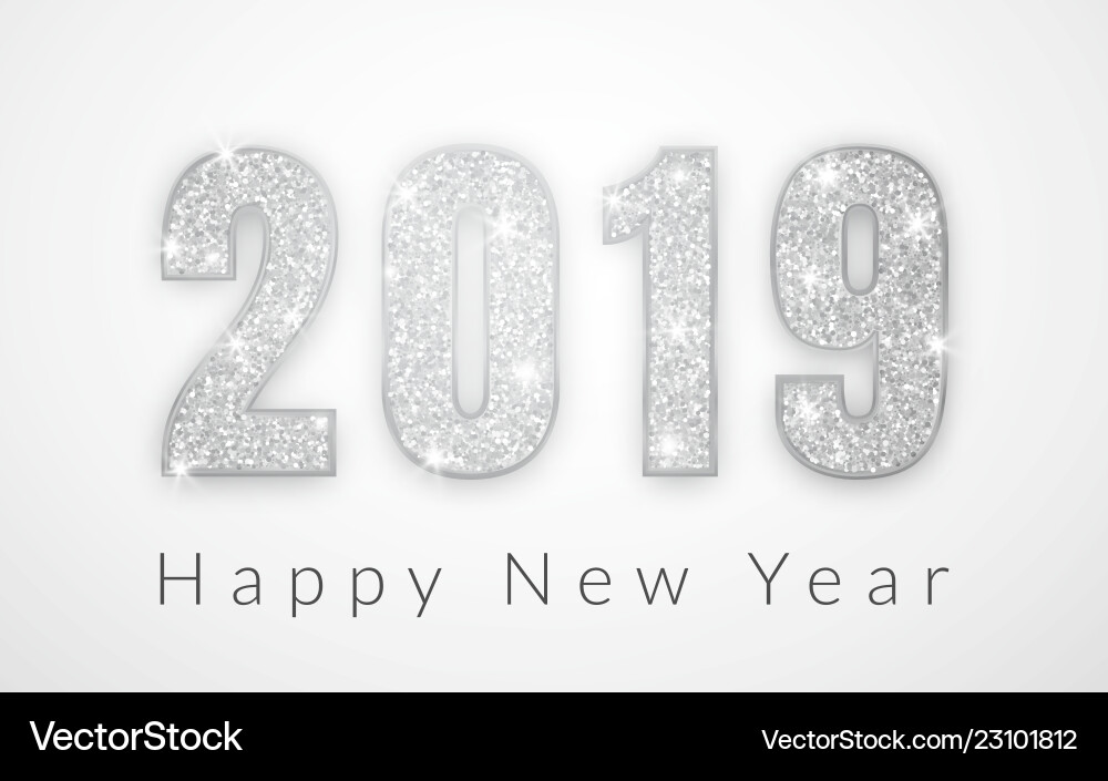 Happy new year 2019 silver numbers design Vector Image