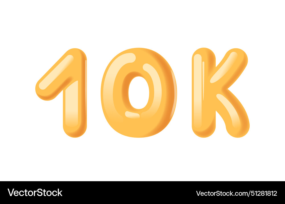 Number 10k in a glossy yellow 3d style ideal Vector Image
