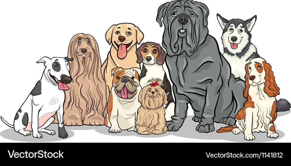 Purebred dogs group cartoon Royalty Free Vector Image