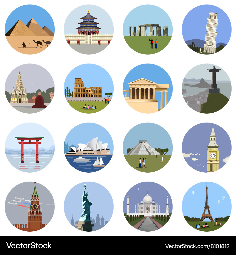 World landmarks flat icon set Royalty Free Vector Image