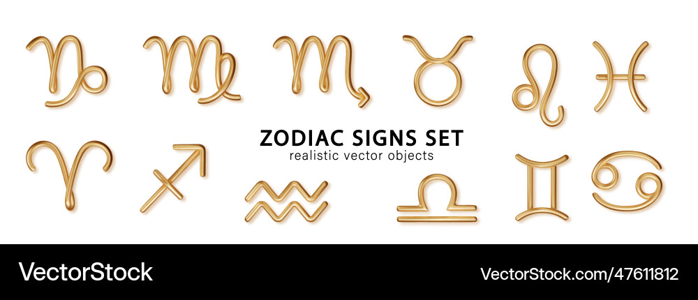 Zodiac gold signs with set shadow luxury Vector Image