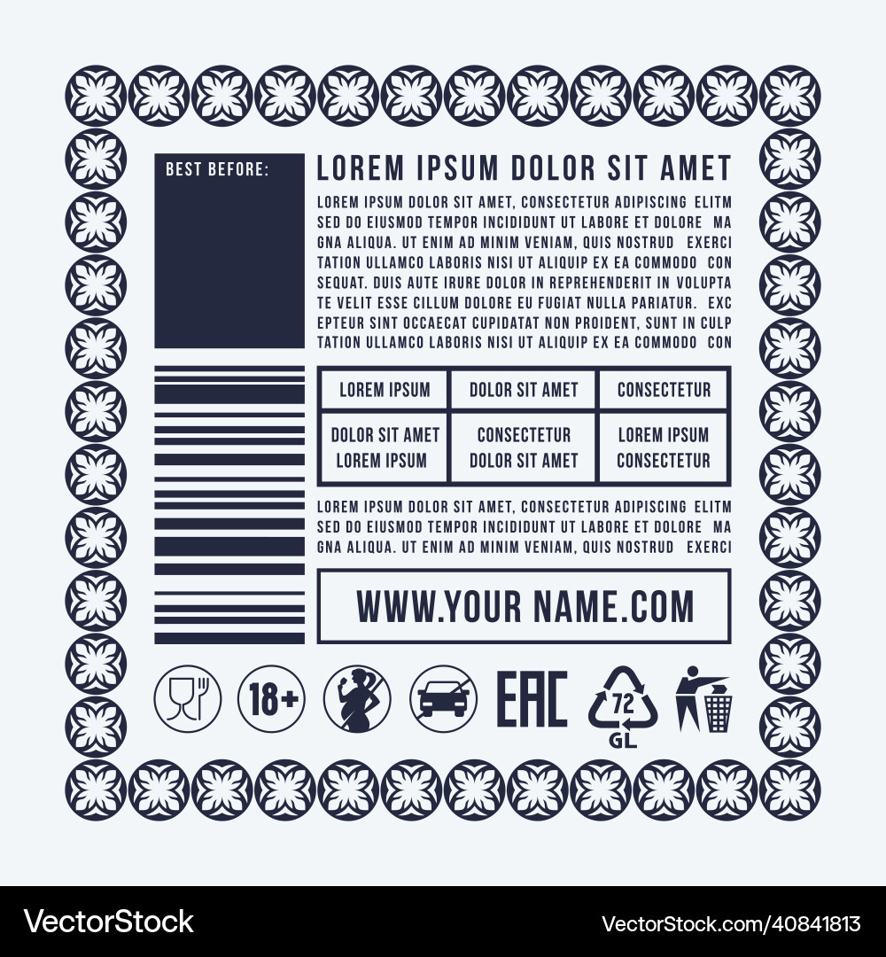 Back label layout template for alcohol drink Vector Image