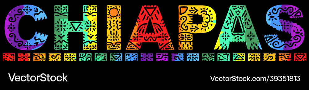 Chiapas isolated text with ethnic ornament Vector Image