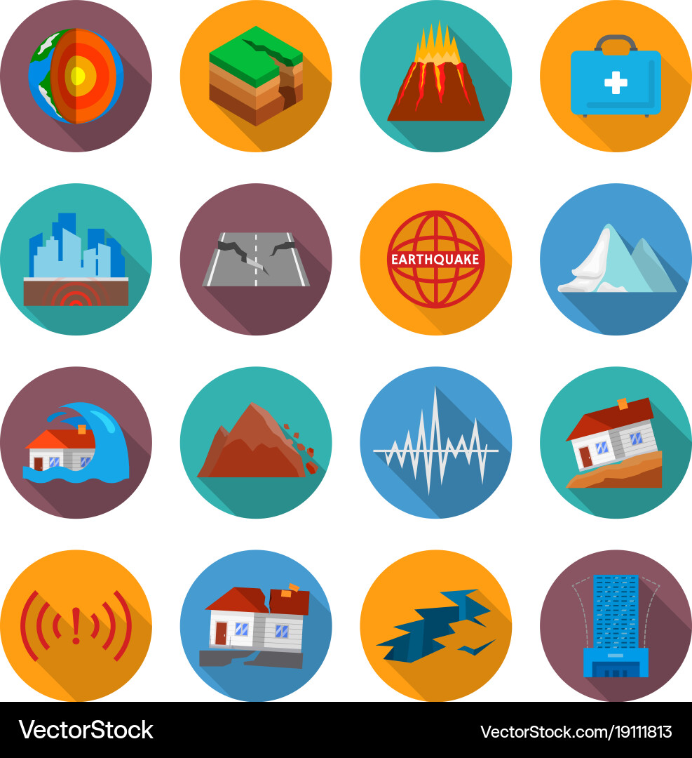 Earthquake damage icon set Royalty Free Vector Image