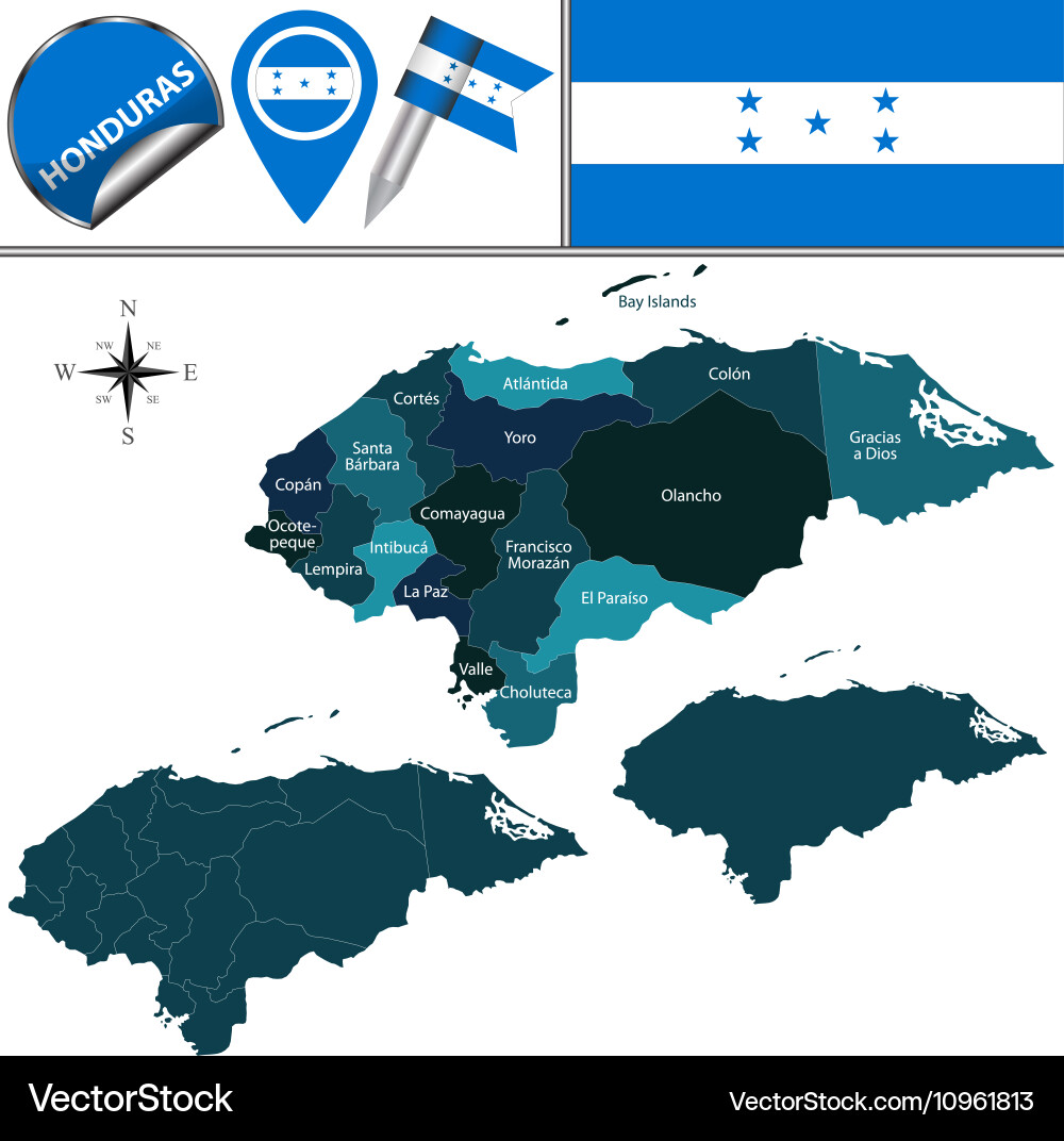Honduras map with named divisions Royalty Free Vector Image