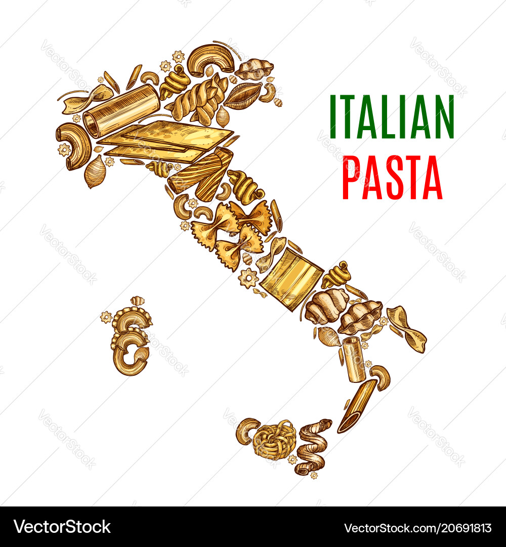 Italian map pasta sketch poster Royalty Free Vector Image