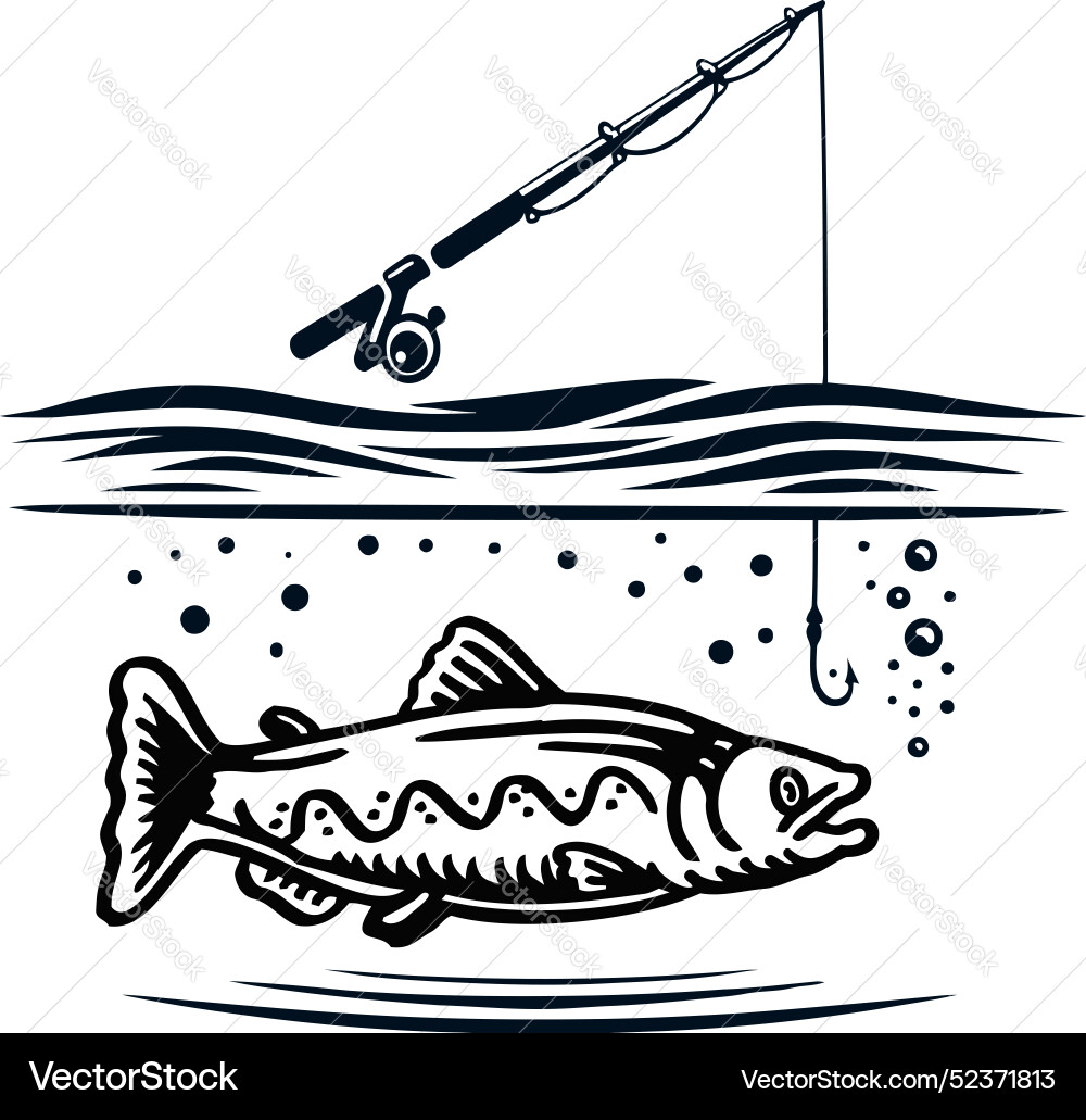 River fish and a hooks outline icon hand Vector Image
