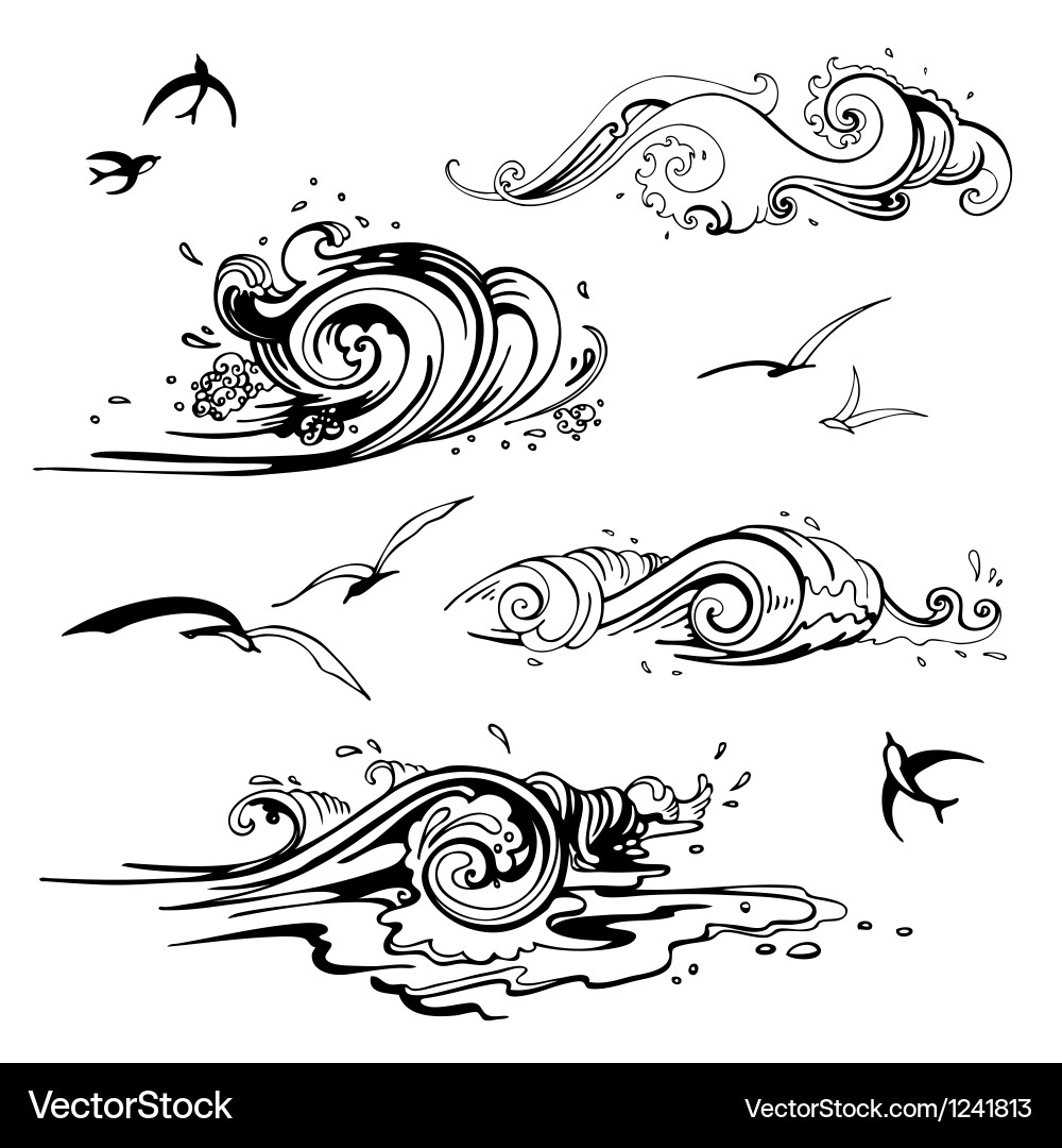 Sea waves set hand drawn Royalty Free Vector Image
