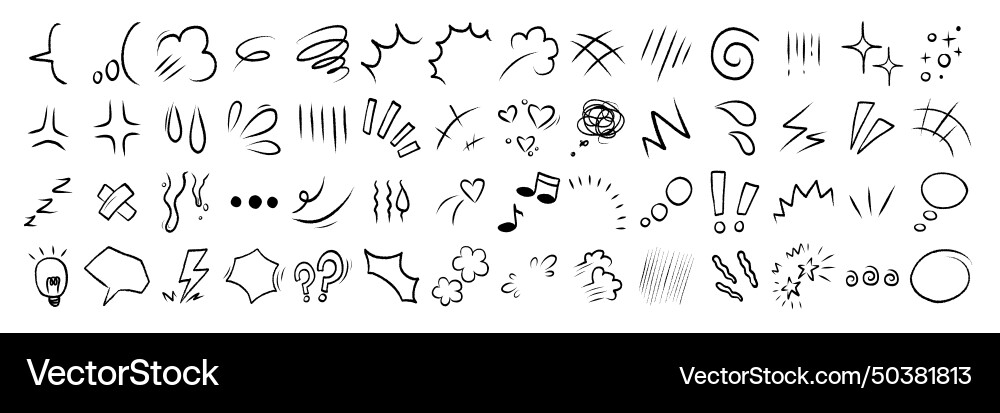Set of anime emotion effect hand drawn texture Vector Image