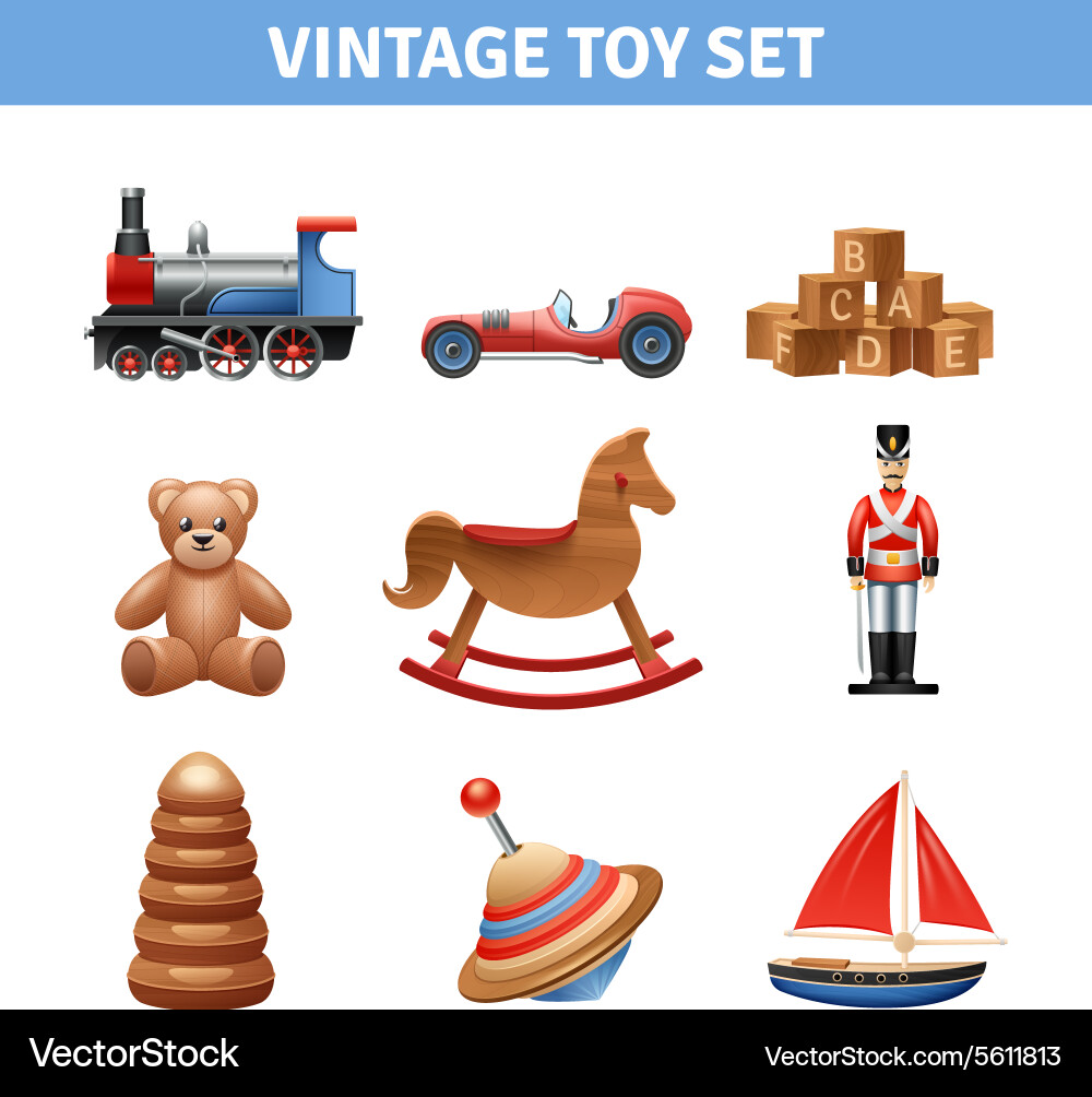Vintage toy icons set Royalty Free Vector Image