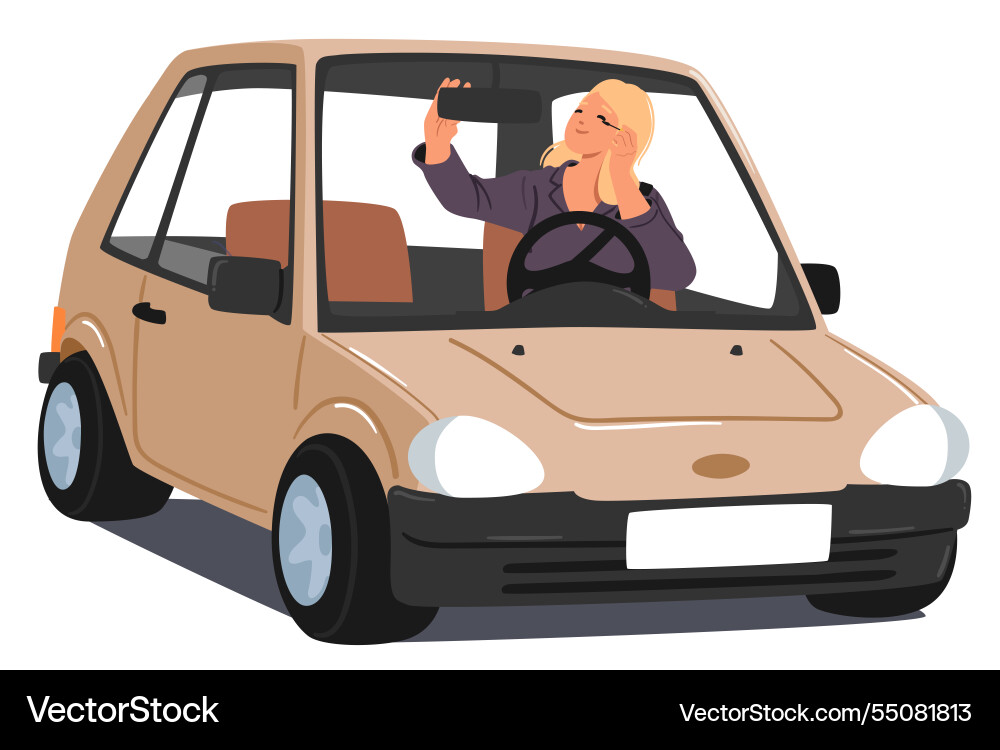 Woman driver cartoon character doing makeup Vector Image