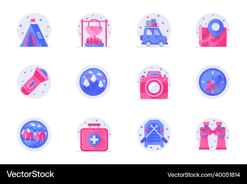 Camping concept web flat color icons with shadow Vector Image