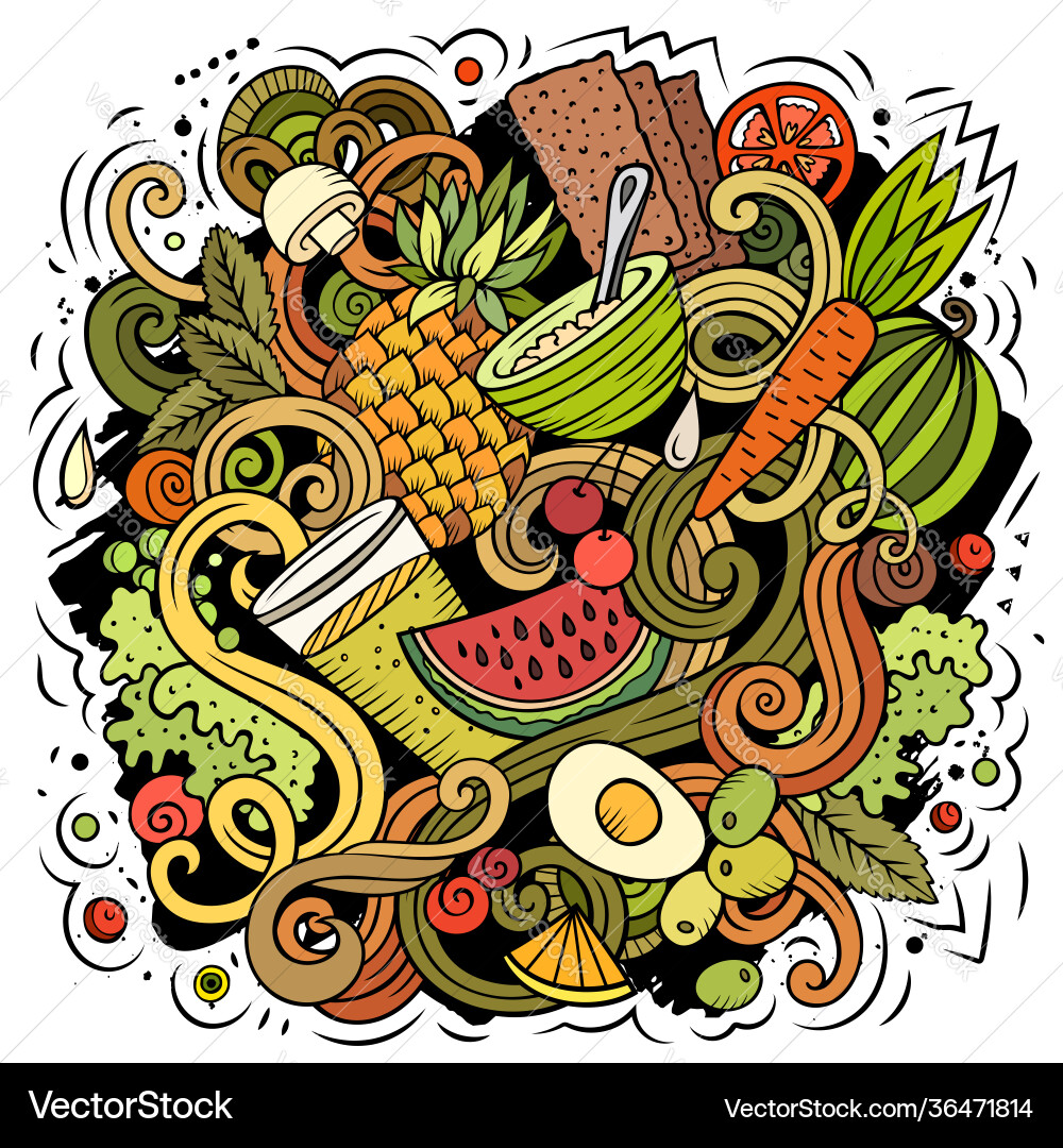 Cartoon doodles diet food Royalty Free Vector Image