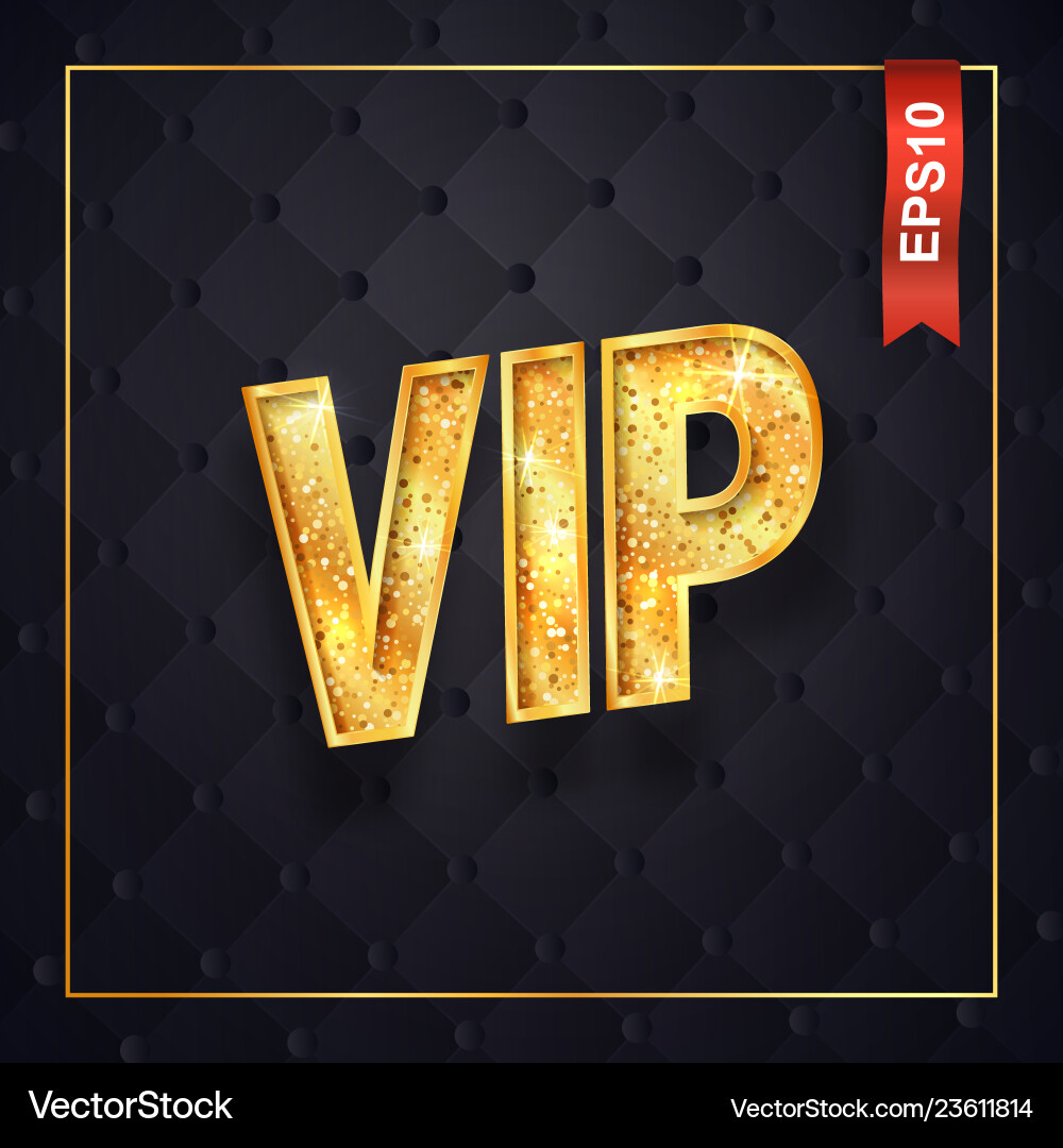 Gold vip text isolated logo on dark quilted Vector Image
