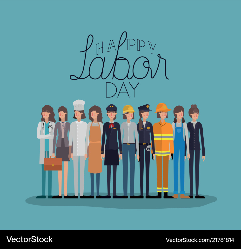 Happy labor day card with women workers Royalty Free Vector
