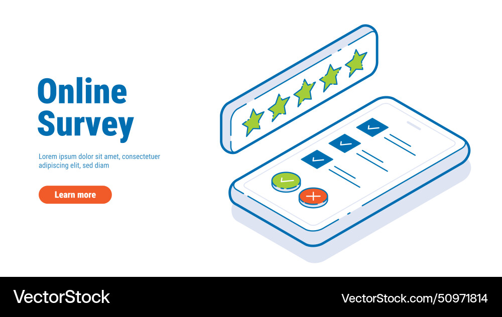 Online survey isometric concept putting Royalty Free Vector