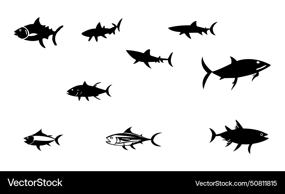 Black fish icon set Royalty Free Vector Image - VectorStock