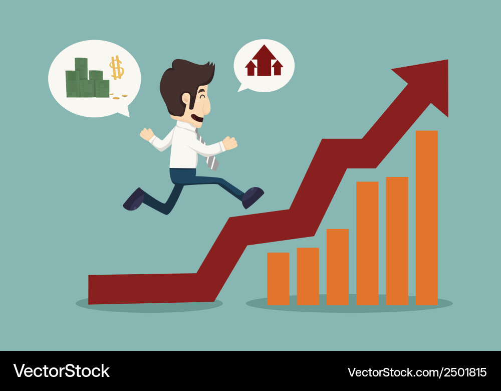 Business man urning top of graph Royalty Free Vector Image