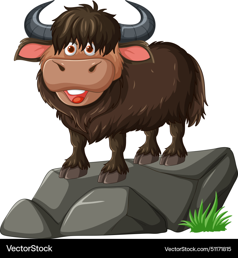 Cartoon yak standing on rocks with a cheerful Vector Image