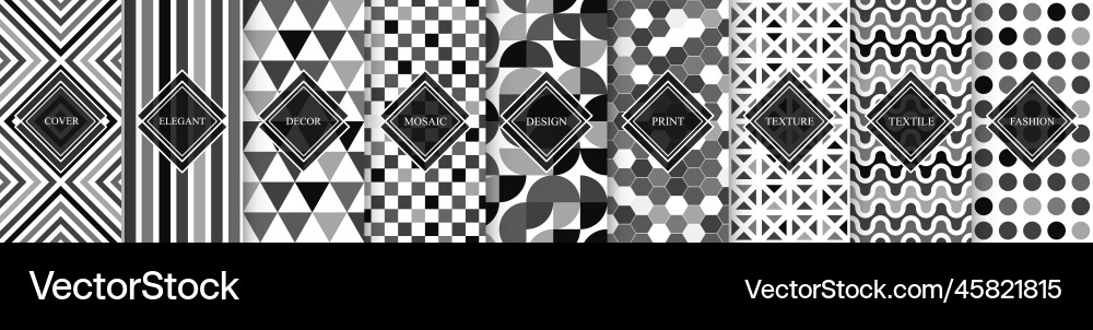 Collection Of Seamless Monochrome Geometric Vector Image