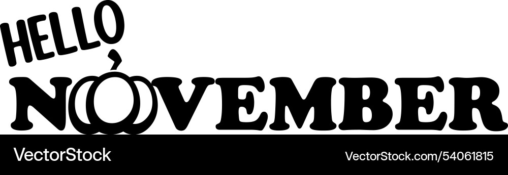 Hello november black text with pumpkin isolated Vector Image