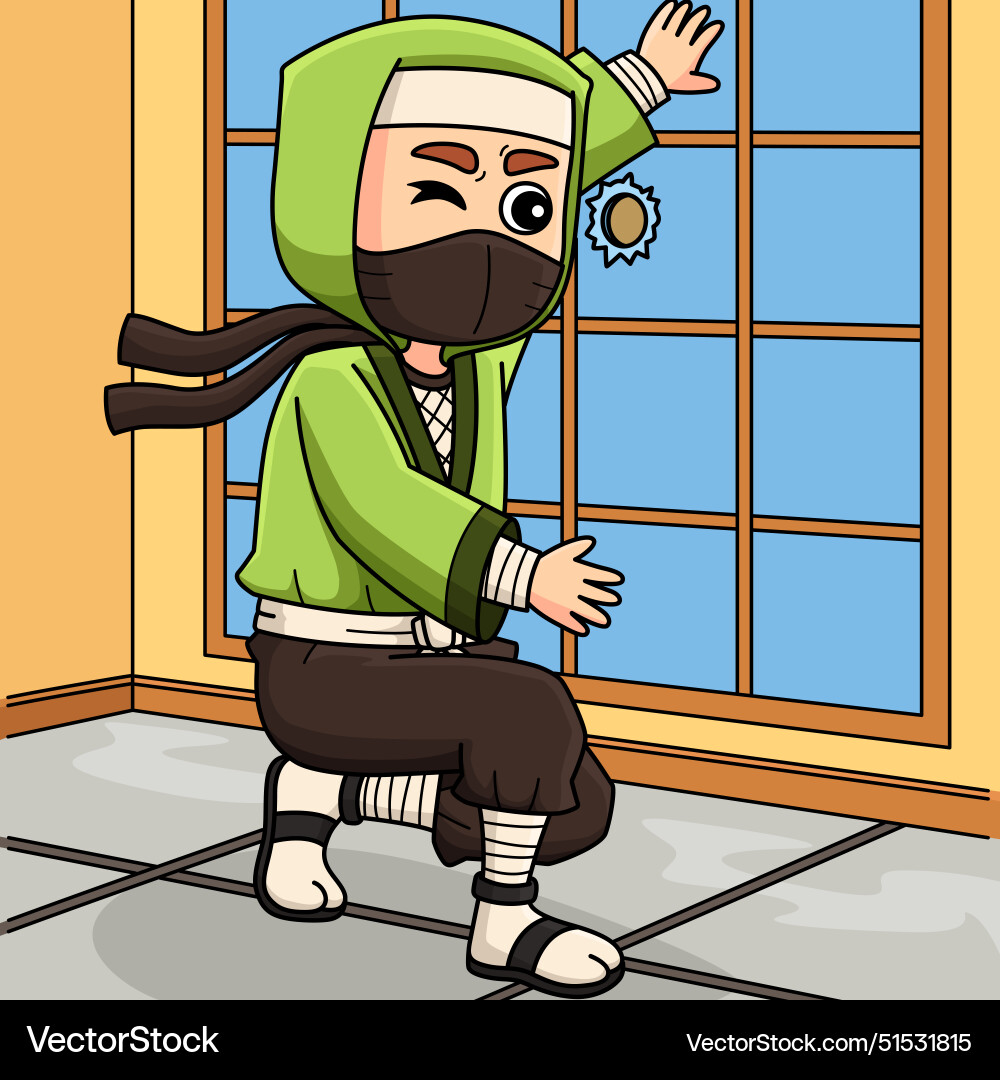 Ninja peeking through a hole colored cartoon Vector Image