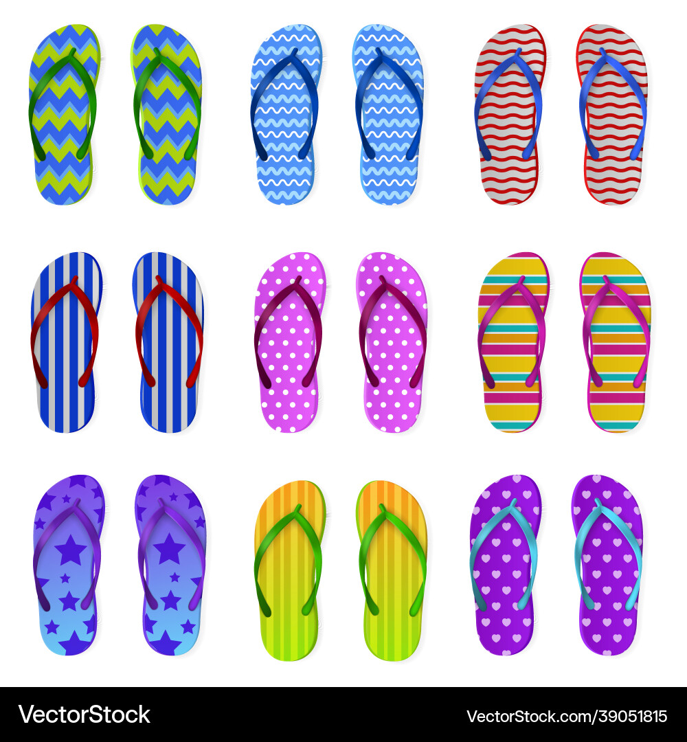 Realistic color flip flops rubber bright summer Vector Image