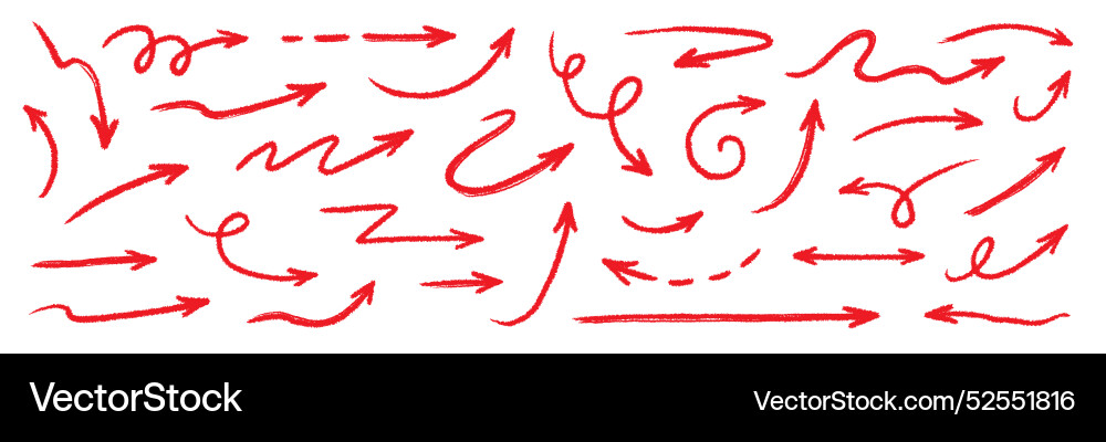 Arrow crayon brush doodle chalk red line stroke Vector Image