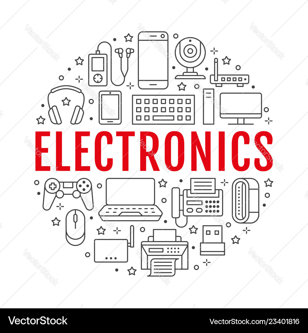 Electronics circle poster with flat line icons Vector Image
