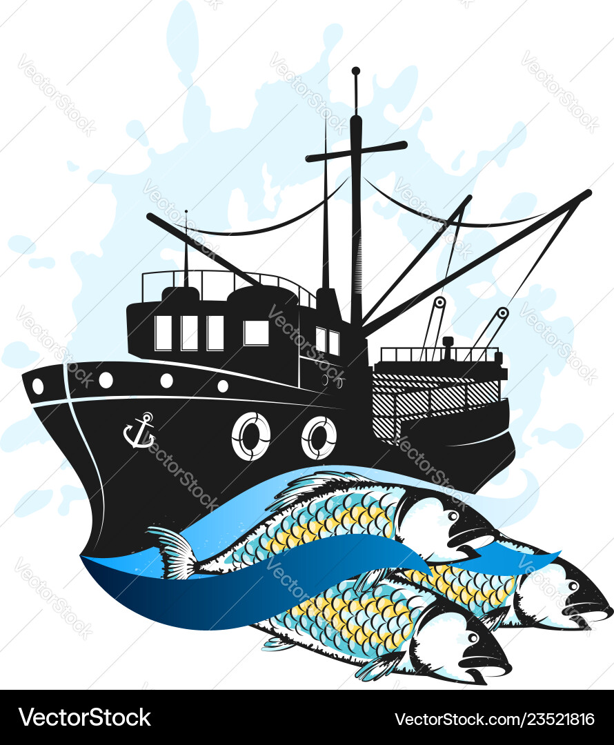 Fishing Boat with Fish Catch – Royalty-Free Vector | VectorStock