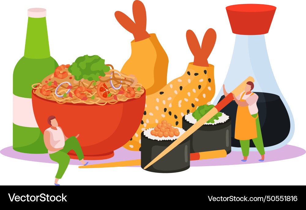 Flat wok menu composition Royalty Free Vector Image